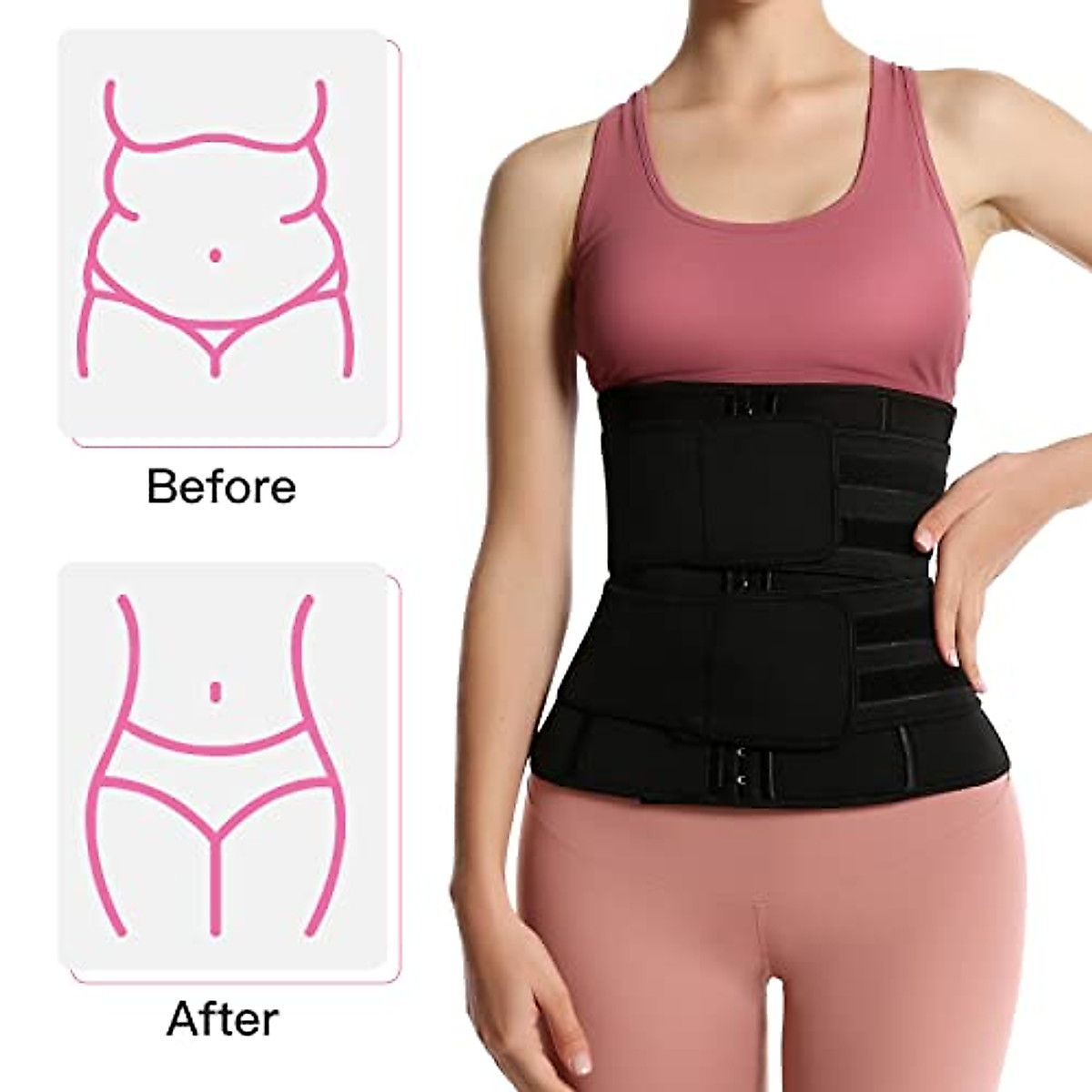 Jueachy Waist Trainer Belt Women Soft Waist Trimmer Sweat Stomach Tummy Wrap Shaper Burning Sweatband Black