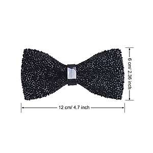 2 Pieces Rhinestone Bow Ties Banquet Bowties Men's Pre-tied Bow Ties for Wedding and Parties (Black and Silver)