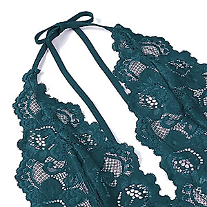 Gladiolus Womens Lingerie Lace Babydoll Sexy Deep V Halter One Piece Lingerie Dress Blue M