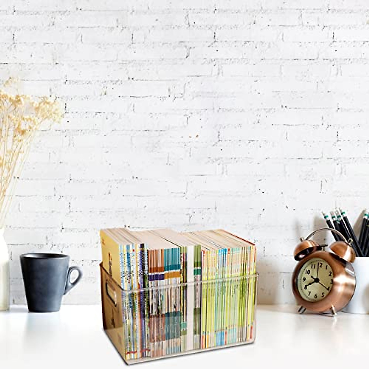 Cabilock Large Storage Bins Stacking Storage Bins Desktop Storage Basket magazine storage rack Magazine Holder tabletop Basket Shelf Plastic Magazine Basket Large Storage Bins Stacking Storage Bins