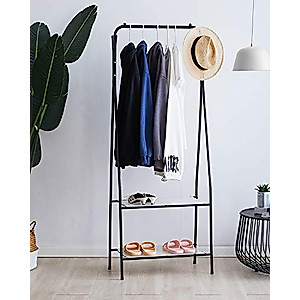 YOUDENOVA Small Clothes Rack, Freestanding Clothing Garment Rack with Shelves for Living Room, Black Coat Rack