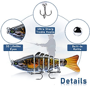 Fishing Lures Multi Jointed Fish Fishing Kits Slow Sinking Lifelike Swimbait Freshwater and Saltwater Crankbaits for Trout Bass Lures, 5 Pack with Box