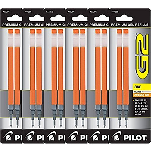 Value Pack of 6 - Pilot G2 Gel Ink Refills for Rolling Ball Pen, Fine Point, Orange (77256)