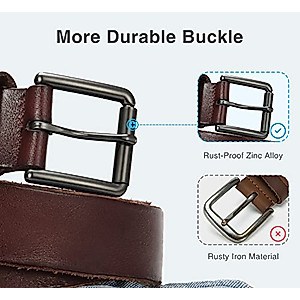 YOETEY Full Grain Leather Belt for Men - Mens Belt Casual 1 1/2" with 100% Italian Cow Leather - Roll Buckle Oval Hole for Smooth Wearing