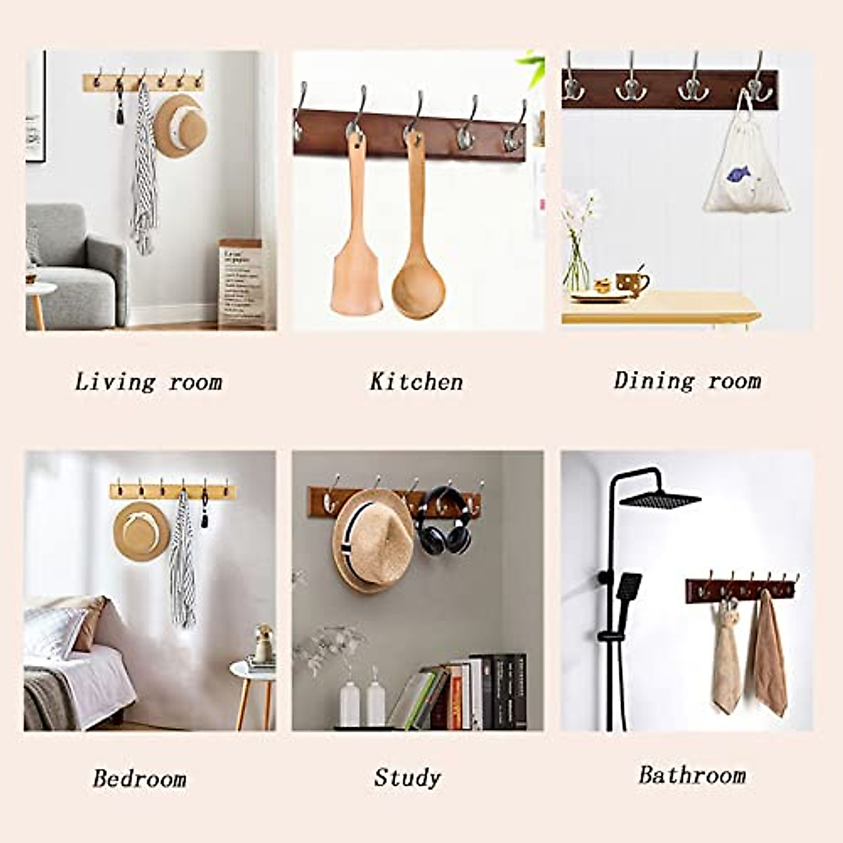 Spotact Wall Mounted Coat Rack Rustic 19.29*2.99*1.97 Inch Wooden Wall Hanger Heavy Duty Hanging Dual Hooks for Jacket Hat Towel Purse Bag for Bedroom Bathroom Entryway (5 Hooks, Cherry Wood Color)