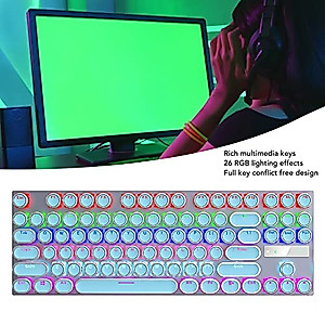 Mechanical Gaming Keyboard, 87 Keys 26 RGB Backlit USB Wired Keyboard Waterproof with Blue Switches for Win Me, for Win2000, for Win Xp, for Vista, for Win7, for Win8, for(Blue Electroplating Punk)