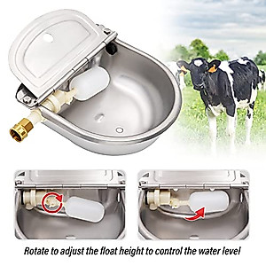 ZHEQOGZH Automatic Cow Drinking Water Bowl Trough Dispenser for Livestock Dog Pig Chicken Waterer Stainless Steel Automatic Waterer Bowl with Float Valve Drain Plug, Garden Hose Connector (3/4" GHT)