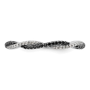 925 Sterling Silver Black White Diamond Stackable Wedding Band Ring Size 7.00