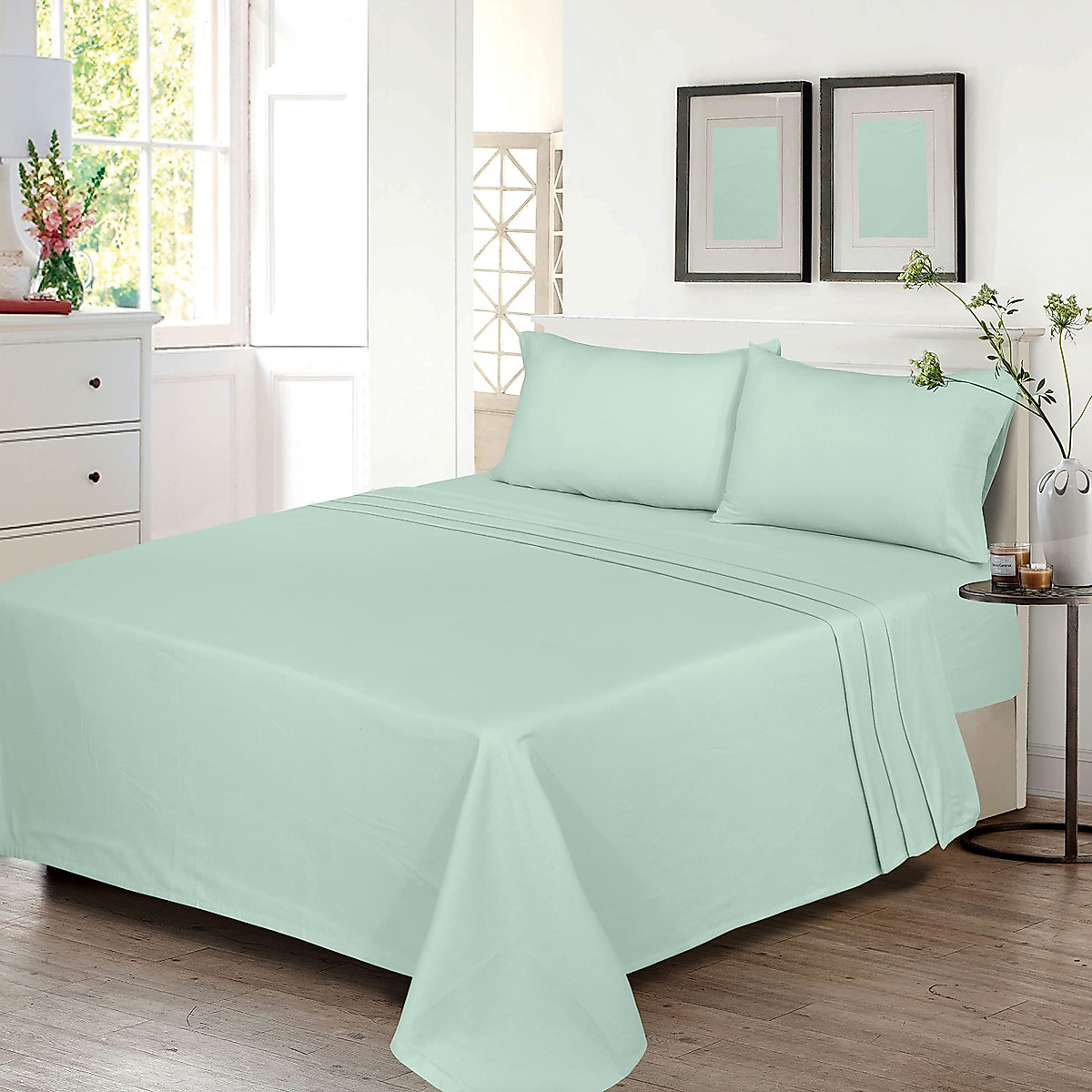 RUVANTI Flannel Sheets Queen Size - Velvety Soft & Comfortable - 100% Cotton Brushed Bed Sheet Set - Deep Pockets 16 Inches - Breathable, Warm & Cozy -4 Pcs- Green