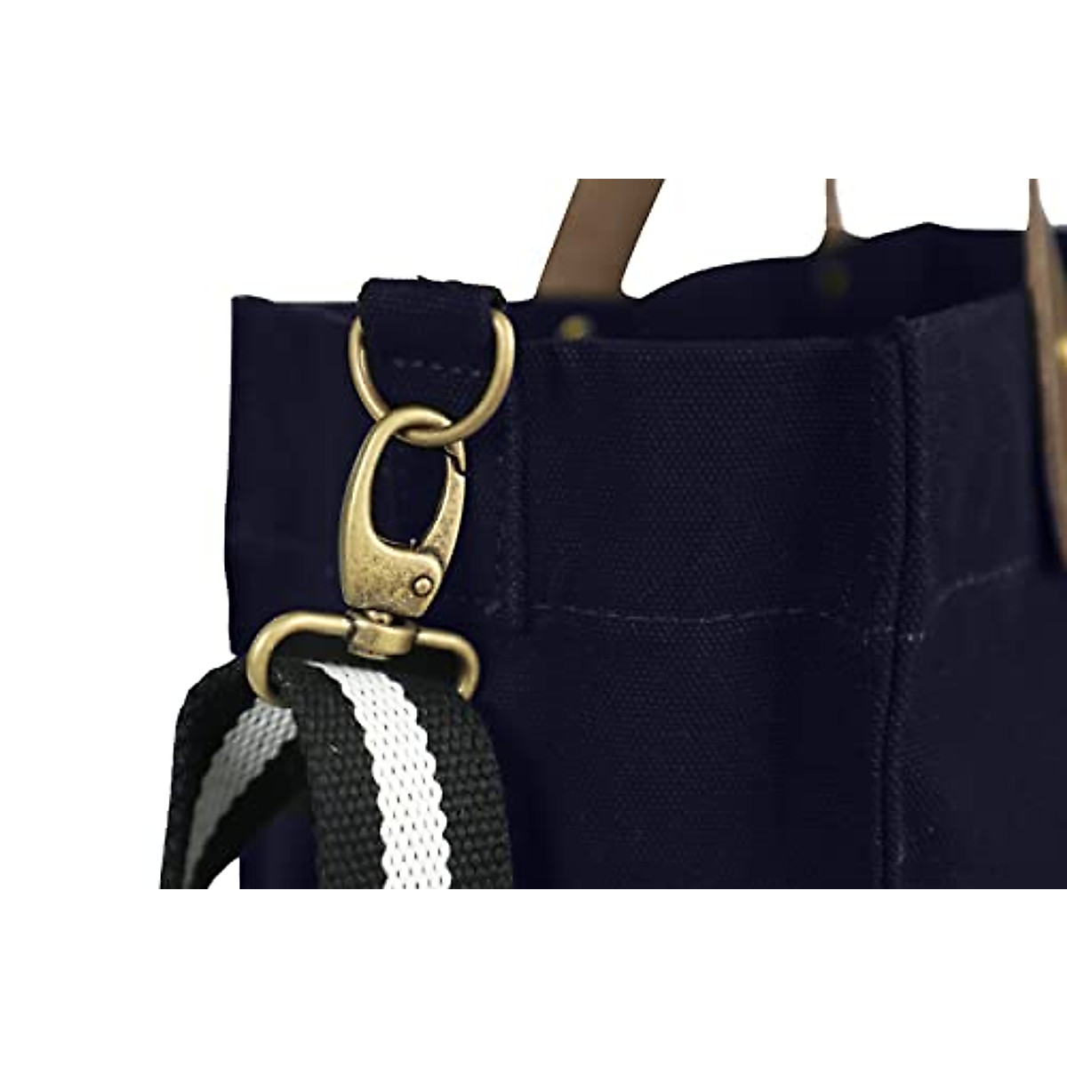 Tag&Crew Brooklyn Tote Canvas Bag with Leather Handles, Zippered Flap, 3 Pockets, Adjustable Shoulder Strap, Antique Brass Clips - Navy Blue