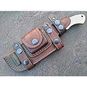 Ottoza Tracker Knife & Bone Handle - Damascus Hunting Knife - Horizontal Carry Knife Sheath 115