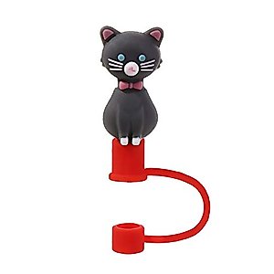 Beyonday Cute Animals Silicone Straw Plug, Reusable Cartoon Plugs Cover, Drinking Dust Cap, Splash Proof Straw Tips, Cup Straw Accessories (Grey Cat)