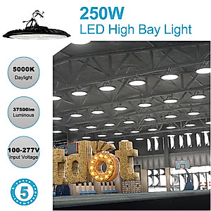 Lightdot 12Pack 250W LED High Bay Light 37500lm Commercial Bay Lighting, AC100-277V UFO LED High Bay Shop Light, High Bay LED Light Suit for 30~40Ft Height