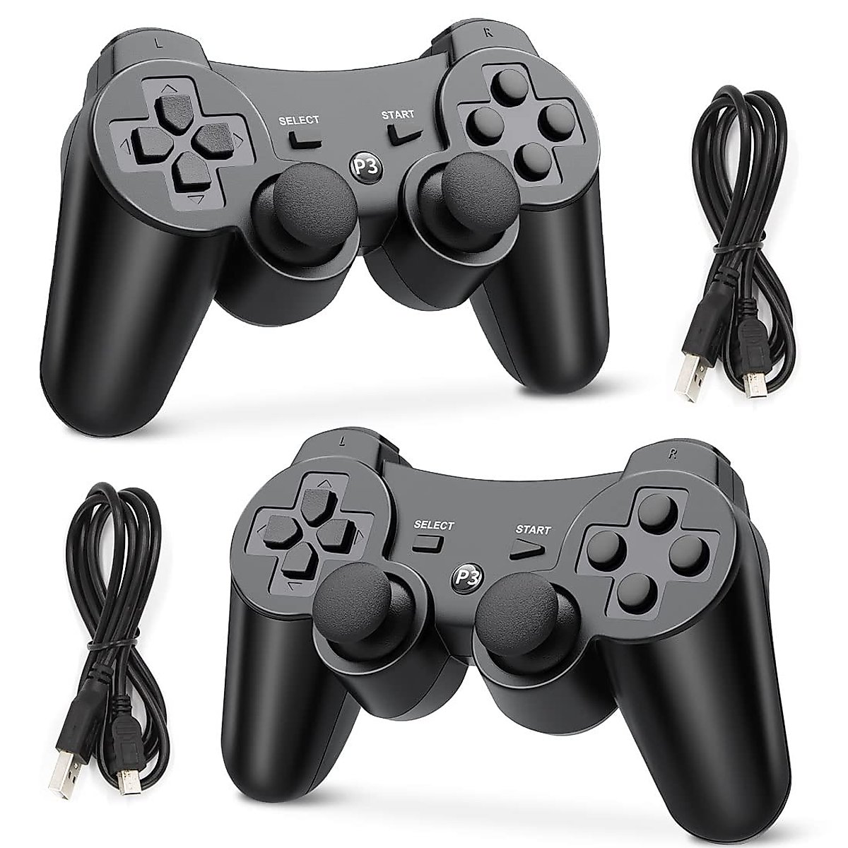 Wireless Controller for PS3, Controller for Playstation 3, Wireless Bluetooth Gamepad with USB Charger Cable for PS3 Console, 2 Pack(Black)