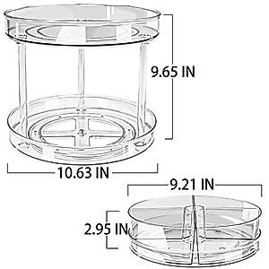 Aconfei Lazy Susan Organizers, 10.7 Inch 2 Tier Lazy Susan Turntable and 1 Tier 9.05Inch Lazy Susan Turntable with 4 Removable Bins, 360 Degree Rotating Spice Racks for Cabinet, Pantry and Kitchen