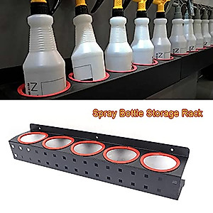 Spray Bottle Storage Rack W/ 5 Holes 5 Hanging Hooks,Spray Can Holder Bracket Bottle Organizer Aerosol Can Organizer Hanging Rail Car Beauty Shop Accessory Display Auto Cleaning Detailing Tools Hanger