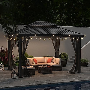 Cloud Mountain Steel Gazebo Hardtop Double Roof Rectangular 10'x12', Black