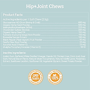 K9 Conquest Hip & Joint Chews for Adventure Dogs - Joint Supplement for Dog Mobility, Hip & Joint Care for Dogs, Joint Health Support for Dogs - Glucosamine, Hemp, Omega 3, MSM, Turmeric, Chondroitin