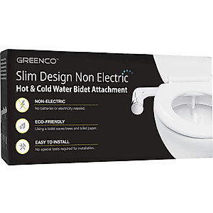 Greenco Slim Bidet Attachment, Hot, Warm, Cold Water Bidet Sprayer Toilet Seat, Bidet Attachment for Toilet, Non-Electric Adjustable Fresh Water Jet, Stainless Steel Flex Hose, Toilet Bidet Attachment