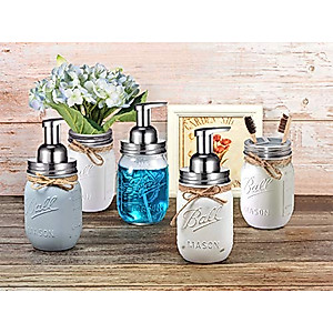 Mason Jar Bathroom Set（3 Piece）-Foaming Soap Dispenser, Toothbrush Holder,Flower Vase,for Wedding House Decor Countertop and Vanity Organizer Bathroom Kitchen Farmhouse Décor (Brushed Nickel