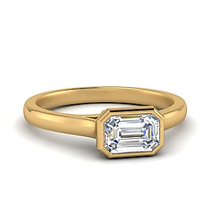 55Carat Bezel Set Trellis Solitaire Ring Yellow Gold Plated Created Cubic Zircon Emerald Shape White Color Solitaire Engagement Rings Bezel Setting in Size 9 Casual Wear for Gift