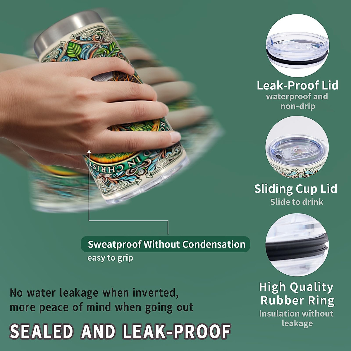 YRCKUDZKG 20 Oz Stainless Steel Tumbler, Double-layer 304 Vacuum Insulated Cup | Leak-Proof Lid Reusable Insulated Mug with Straw, Keeps Hot and Cold for Home, Office, Travel and Car (Bible Tree)