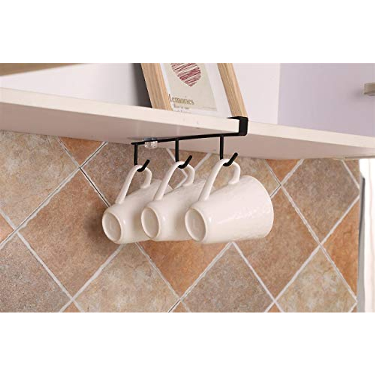Coffee Mug Holder - 304 Stainless Steel ，Cup Rack Under Shelf, Fit for The Cabinet 0.8" or Less(Black, 2 Pieces)