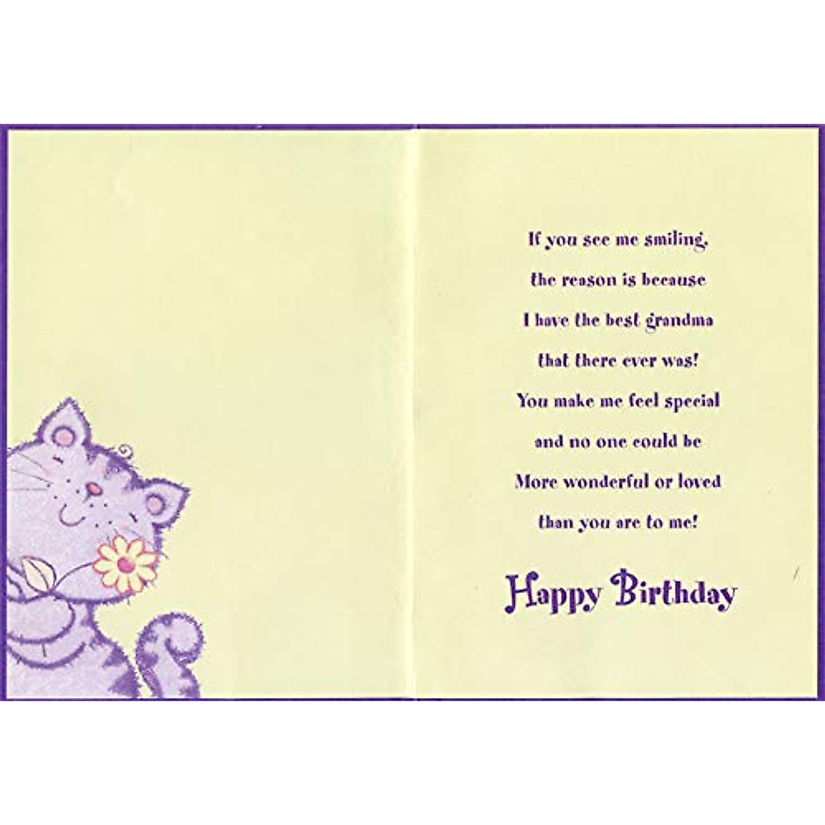 Designer Greetings Large Purple Cat Hugging Single Yellow Flower Juvenile Grandma Birthday Card from Kids : Child : Children/Children