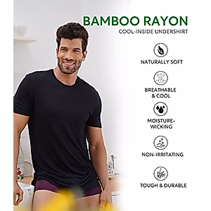 DAVID ARCHY Men's Undershirt Bamboo Rayon Moisture-Wicking T-Shirts Stretch Crewneck Tees for Men, 3-Pack (L, Black/Dark Gray/Light Gray)