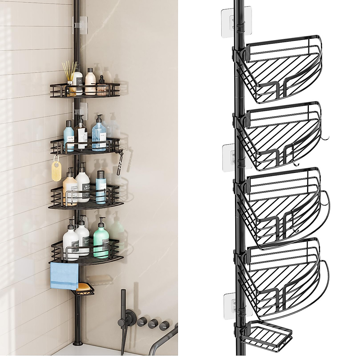 Consumest Corner Shower Caddy Accessories - 3 Adhesive Hooks and 4 Buckles
