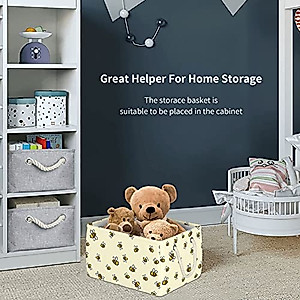 Nozidse Honey Bee Rectangular Storage Baskets for Organizing Shelves Collapsible with Handles for Shelf Closet Bathroom Cute Large Fabric Storage Bin