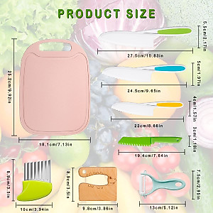 HANHAN 8 PCS Kids Knife Set, Include 4 Pcs Plastic Knives with Serrated Edges, Crinkle Cutter, Y Peeler, Crocodile Wood Knife & Durable Cutting Board for Fruit, Vegetable, Bread, Cake & more (#A)
