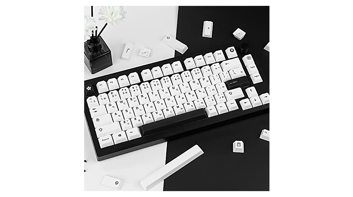 JOLINTAL 128 Keys Black and White Japanese Keycaps, PBT Material Cherry ...