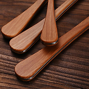 Aimilan 24 Piece Gold Silverware Set for 6, Imitation Wooden Handle Flatware Cutlery Set for Home Kitchen Restaurant, Mirror Finish, Dishwasher Safe (24-Piece for 6)