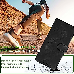 JHWVVTF for Moto G 5G 2022 Wallet Case, Card Holder Leather Kick-Stand, Wrist Strap, Magnetic Closure, Shockproof Protective Pattern Flip Cover (Black)