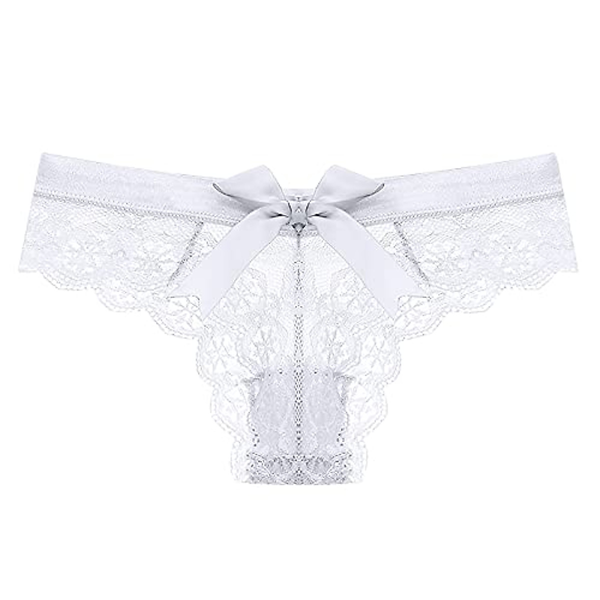 KUAOPATA Women's Lace Bow Thongs T Back Low Waist Breathable Panties Sexy Seamless V-Shape Design Floral Lace tangas White XL