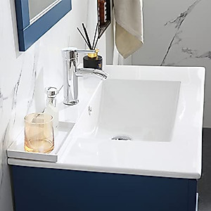walsport 32" Bathroom Vanity and Sink Combo Modern Navy Cabinet White Basin Vessel Sink Faucet Combo Set with Water Barrier Floor Mount