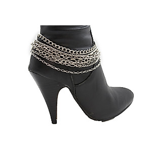 TFJ Women Western Fashion Jewelry Boot Chain Bracelet Silver Metal Shoe Multi Strands Classic Bling Charm