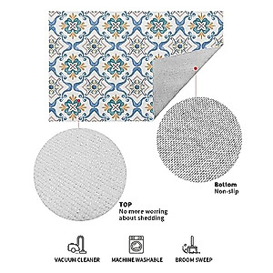 Front Entrance Floor Mats, Non Slip Bathroom/Kitchen Mat Absorbent Durable Small Rugs, St. Patrick's Day Four Leaf Clover Retro Tile Pattern Door Mat Indoor/Outdoor Carpet Shoes Scraper 16x24 inch