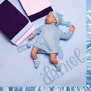 Be Burgundy Personalized Baby Blankets w/Name - Baby Receiving Blanket - 36x36 in | Satin Trim, Fleece | Blue - Baby Boy Gifts, Baby Stuff, Welcome Baby Gifts for Newborns | Footprints