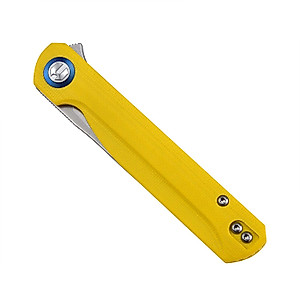 Harnds Wind Pocket Knife Flipper Sandvik Steel G10 Handle Folding Knife Ball Bearing with 2-Position Clip for Camping Survival and EDC (Yellow)