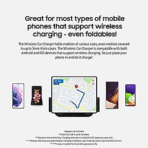 SAMSUNG Wireless Car Charger Fast Charge (2022), Universally Compatible with Qi Enabled Phones in Vehicle - Retail Packaging - Black