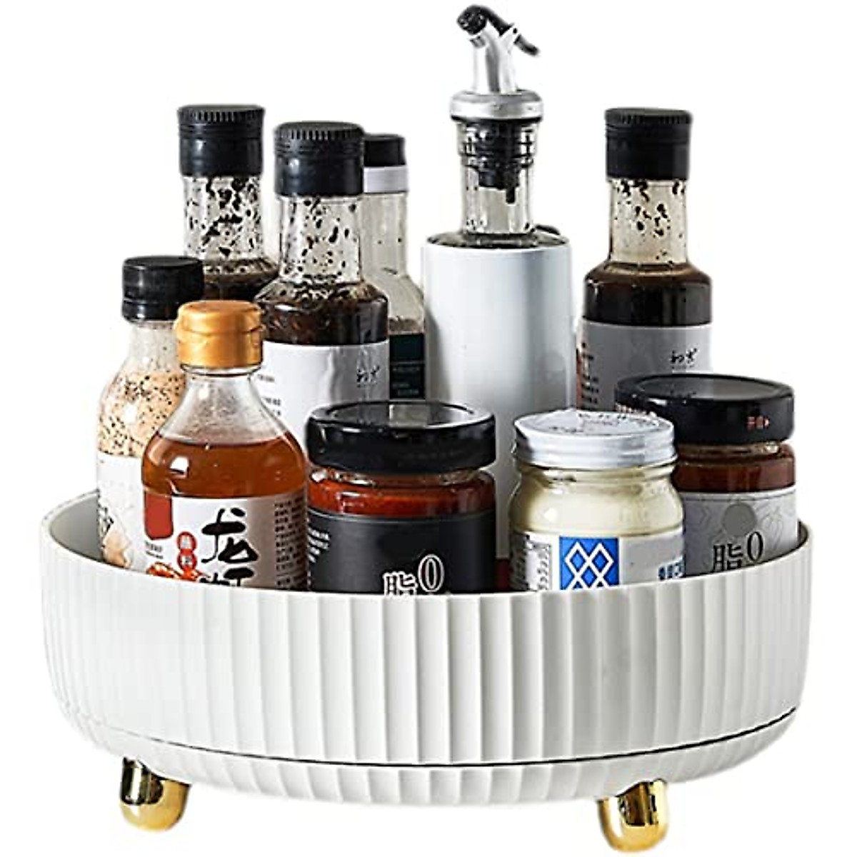Rotating Spice Organizer Round Serving Tray Holder Kitchen Storage Cosmetic Makeup Organizers Home Decorative Centerpiece for Pantry, Countertop, Fridge, Vanity, Bathroom