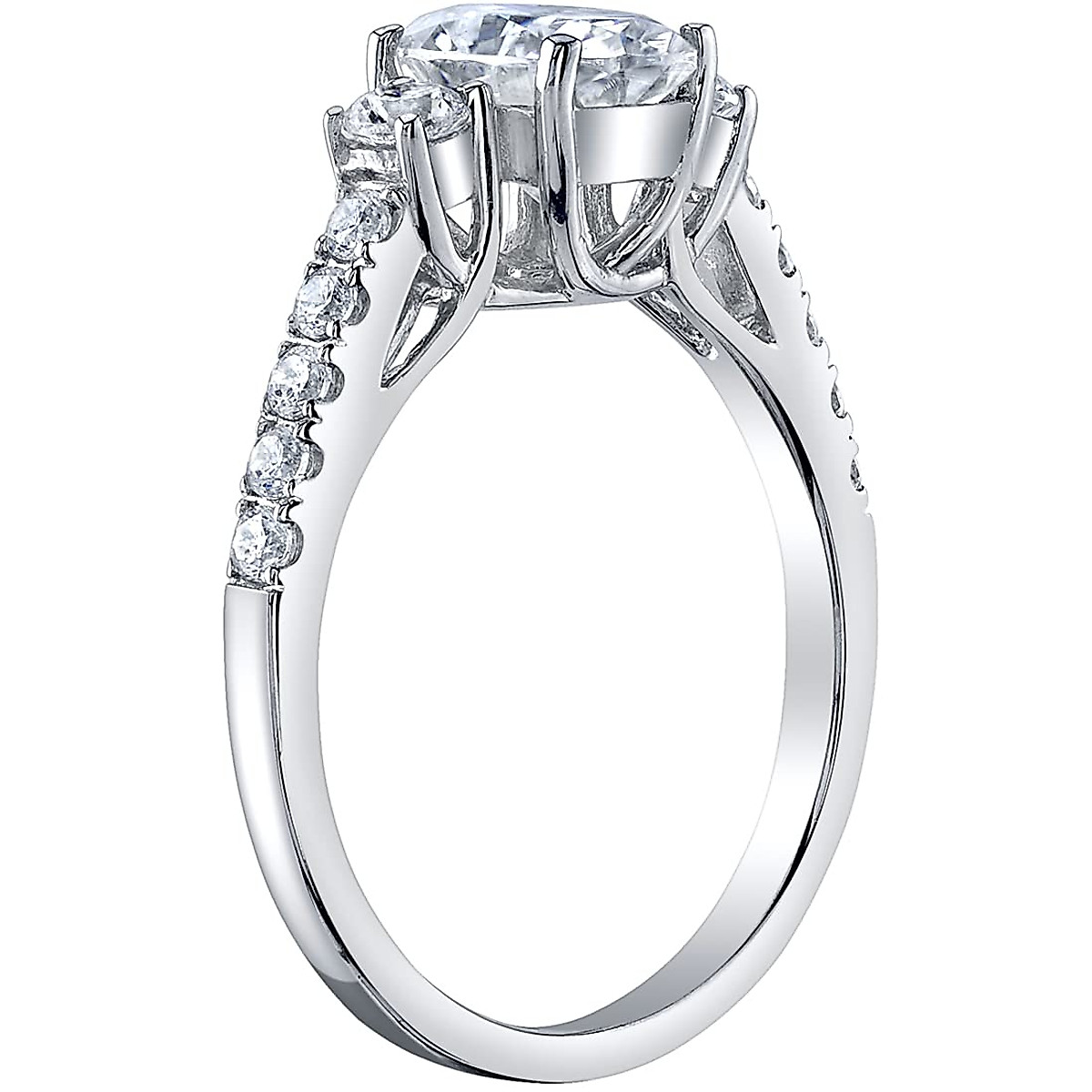 PEORA Moissanite Oval Cut Engagement Ring and Wedding Band Bridal Set in Sterling Silver, 1.50 Carat Center, DE Color, VVS Clarity, Size 7.5