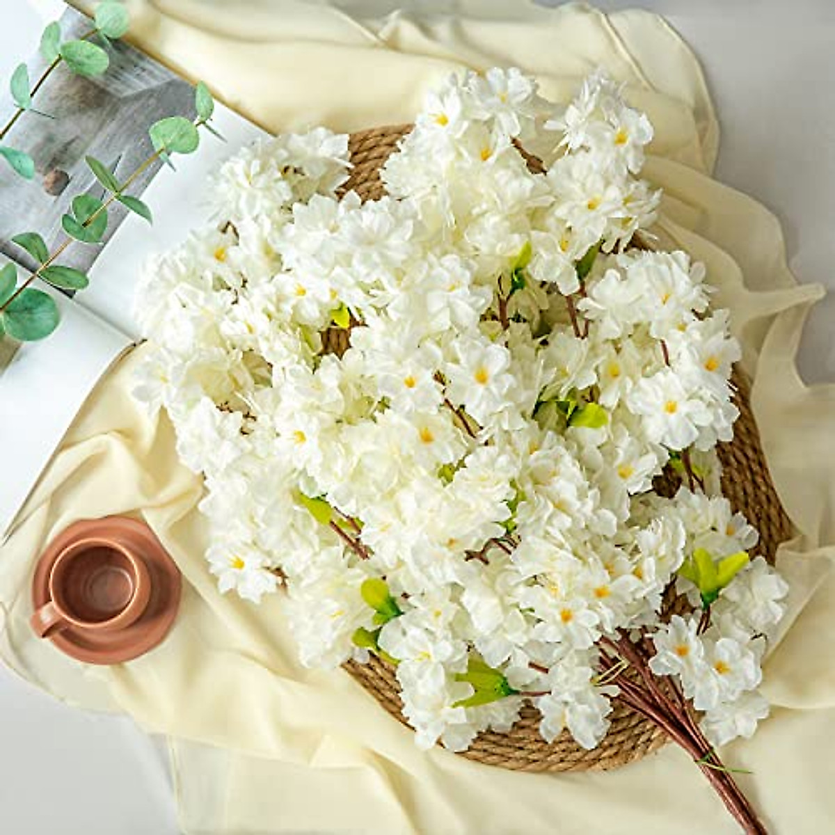 Hawesome Artificial Flowers Cherry Blossom Branches 42 Inch Fake Silk Cherry Blossom Flowers Arrangements for Wedding Party Home Decoration (White,3Pack)