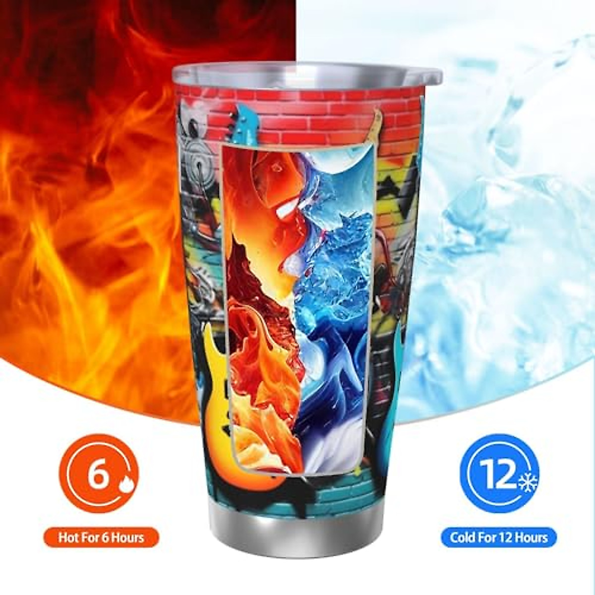 EKPRAVDKTF Guitar Painting 20oz Insulated Stainless Steel Tumbler With Lids And Straws, Double Wall Vacuum Travel Coffee Mug, Thermal Cup For Cold & Hot Drinks, Reusable Metal Straw & Brush