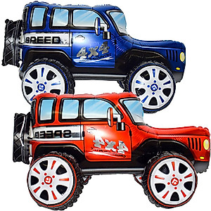 Firot 2 Vehicles 25.5 inch Large 4D Car Foil Balloon Off Road Racing Car Toy Balloon Children Gifts Boys Birthday Party Decorations Kids Toys Party Supplies Cute Baby Shower Decorations