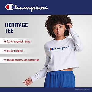 Champion Women's Boyfriend Long Sleeve Cropped Tee, GFS SILVER GREY, SMALL