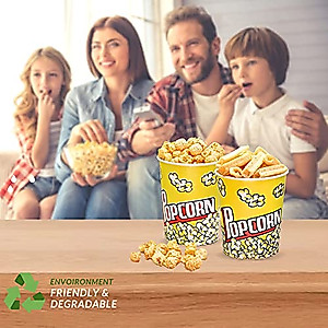 BLUFEU [50 Pack] 32 Oz Popcorn Buckets Disposable – Leakproof & Sturdy Popcorn Container – Large Popcorn Cups Disposable | Popcorn Bowls for Family Movie Night, Carnival theme parties, Movie theater