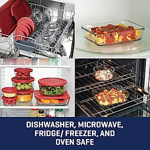 Anchor Hocking 16 Piece Glass Storage Containers with Lids (8 Glass Food Storage Containers & 8 Red SnugFit Lids)